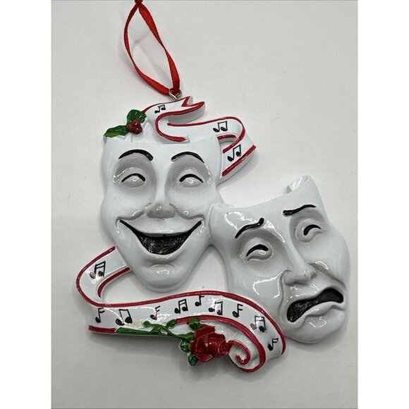 White | Holiday | Theater Mask Tragedy Comedy Christmas Ornament Red ...